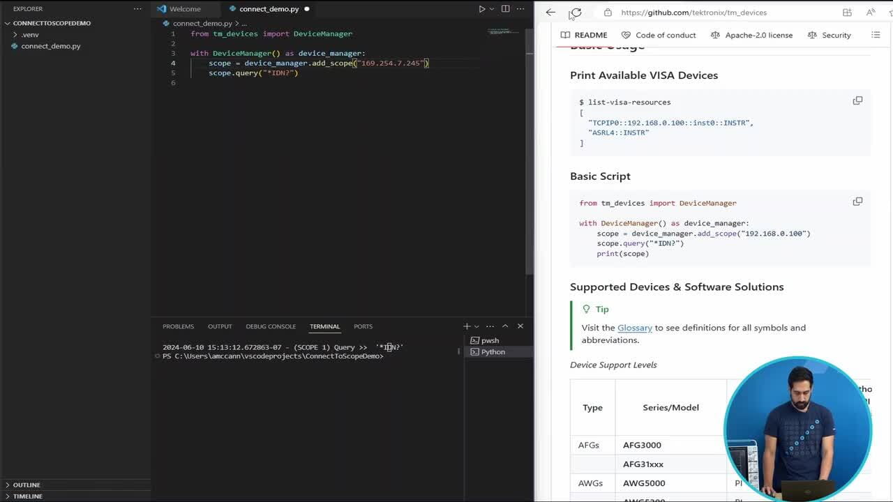 Connect to an Oscilloscope Using tm_devices | Tektronix